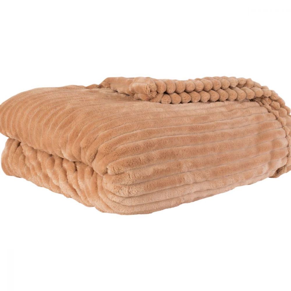 Couverture velours côtelée caramel