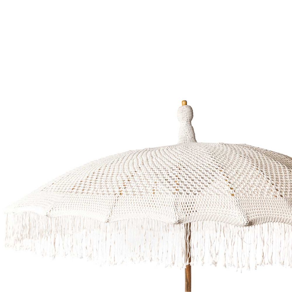 Parasol en teck et macramé