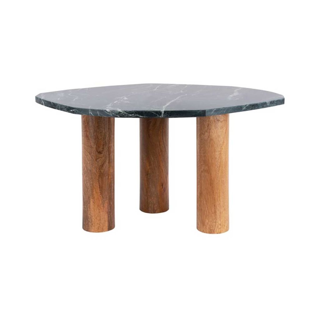 Table organique en bois et plateau en marbre