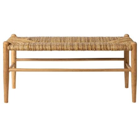 Banc droit en bois et rotin