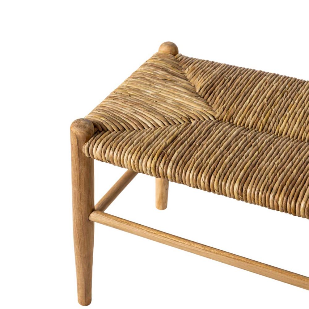 Banc droit en bois et rotin